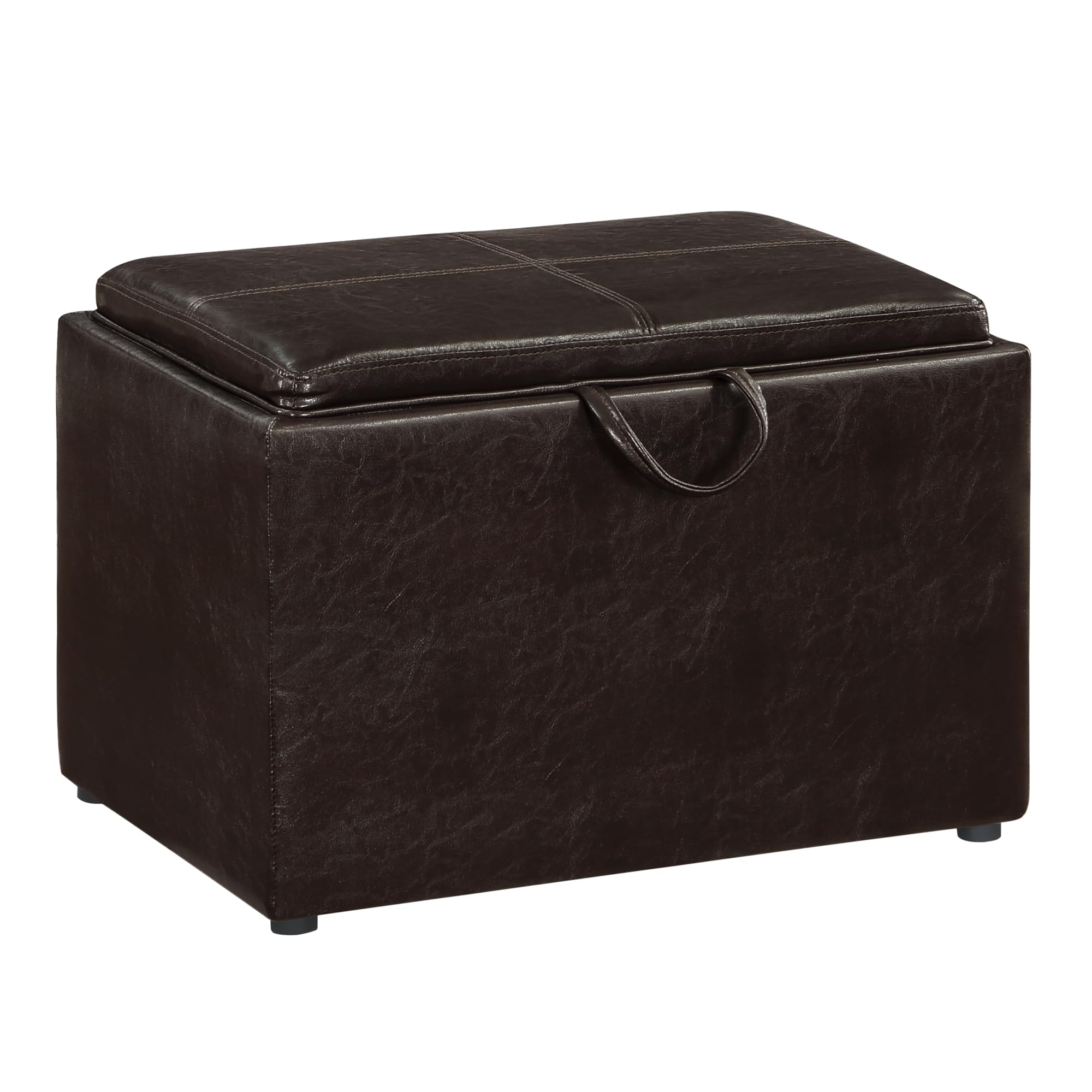 Convenience Concepts Designs4Comfort Accent Storage Ottoman 22.75" - Modern Foot Stool with Decorative Tray for Living Room, Dining Room, Office, Den, Espresso Faux Leather