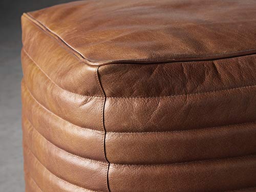 The Tannery Ottoman Pouf Sofa,Storage Ottoman Chair,Leather Ottoman Sofa, Round Leather Ottoman,Ottoman Storage Pouf,Handmade Stool (Brown with Stuffed, 17x17x14 inch)