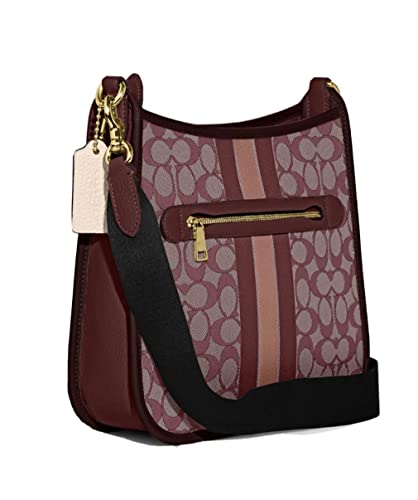 COACH Women's Dempsey File Crossbody Shoulder Bag (Signature Jacquard - Stripe - Patch - Wine)