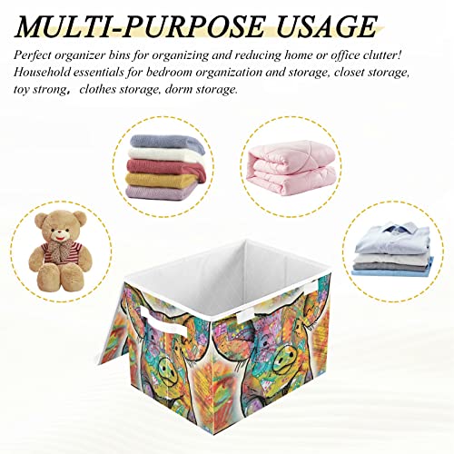 Piggy Storage Bins with Lids and Handles 17x13x12 In Foldable Fabric Storage Basket Toys Clothes Organizer for Shelves Closet Home Bedroom Office