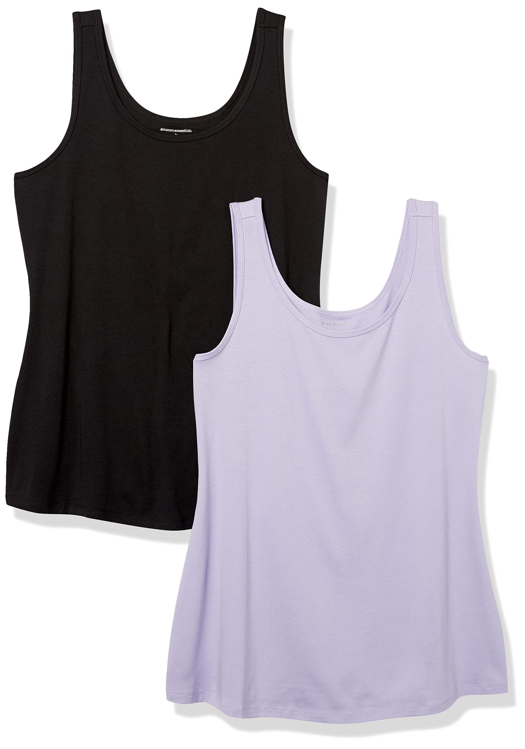 Amazon Essentials Women's Plus Size Tank Top, Pack of 2, Black/Lavender, 3X