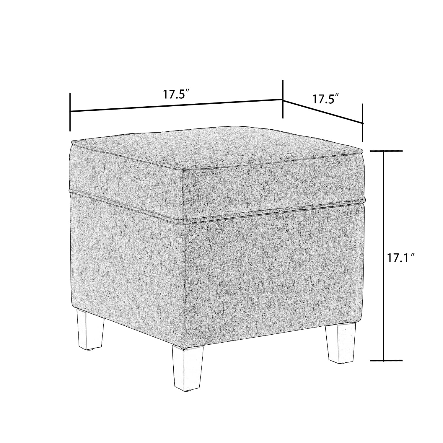 Adeco 17" Square Ottoman with Storage- Small Storage Ottoman Foot Rest with Hinged Lid- Blue Faux Linen Fabric Upholstered Footstool with Sturdy Wood Legs