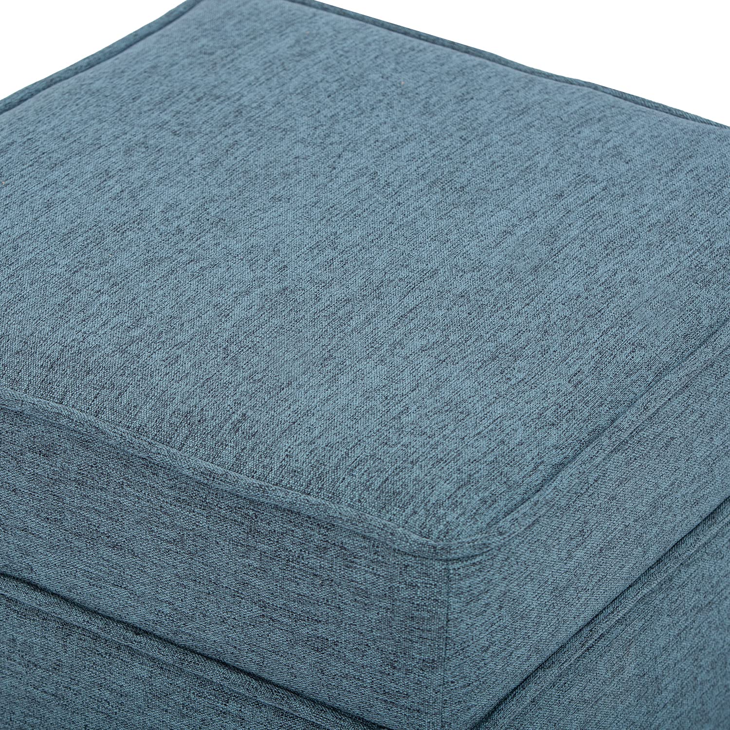 Adeco 17" Square Ottoman with Storage- Small Storage Ottoman Foot Rest with Hinged Lid- Blue Faux Linen Fabric Upholstered Footstool with Sturdy Wood Legs
