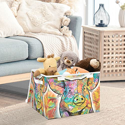 Piggy Storage Bins with Lids and Handles 17x13x12 In Foldable Fabric Storage Basket Toys Clothes Organizer for Shelves Closet Home Bedroom Office