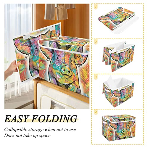 Piggy Storage Bins with Lids and Handles 17x13x12 In Foldable Fabric Storage Basket Toys Clothes Organizer for Shelves Closet Home Bedroom Office