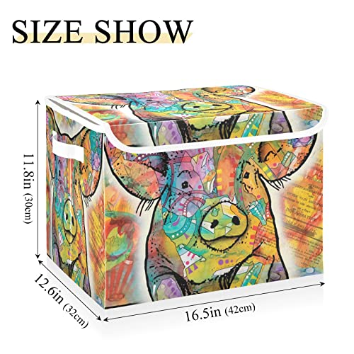 Piggy Storage Bins with Lids and Handles 17x13x12 In Foldable Fabric Storage Basket Toys Clothes Organizer for Shelves Closet Home Bedroom Office