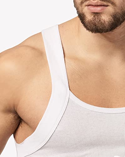 Papi Men's 3-Pack Cotton Square Neck Tank Top, White, X-Large