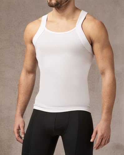 Papi Men's 3-Pack Cotton Square Neck Tank Top, White, X-Large
