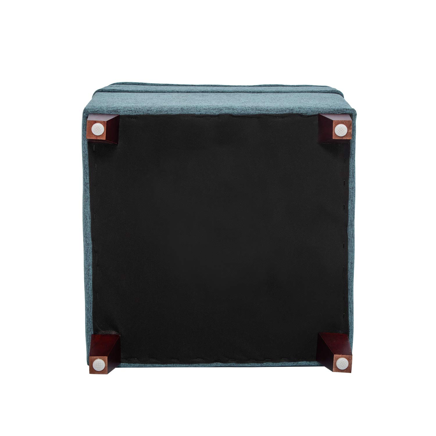Adeco 17" Square Ottoman with Storage- Small Storage Ottoman Foot Rest with Hinged Lid- Blue Faux Linen Fabric Upholstered Footstool with Sturdy Wood Legs