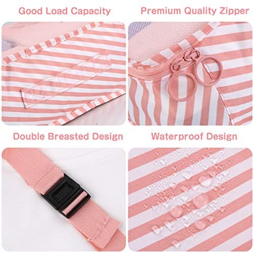 DIMJ Travel Packing Cubes, Luggage Packing Cubes Set with Sturdy Handle Luggage Cubes for Packing Lightweight Travel Clothes Organizer with Makeup Bag, 8 Pack (Pink Stripe)