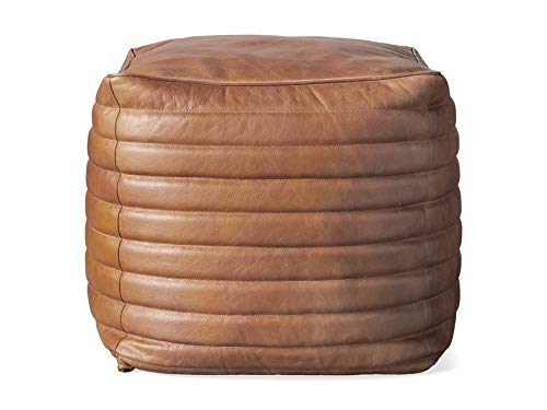 The Tannery Ottoman Pouf Sofa,Storage Ottoman Chair,Leather Ottoman Sofa, Round Leather Ottoman,Ottoman Storage Pouf,Handmade Stool (Brown with Stuffed, 17x17x14 inch)