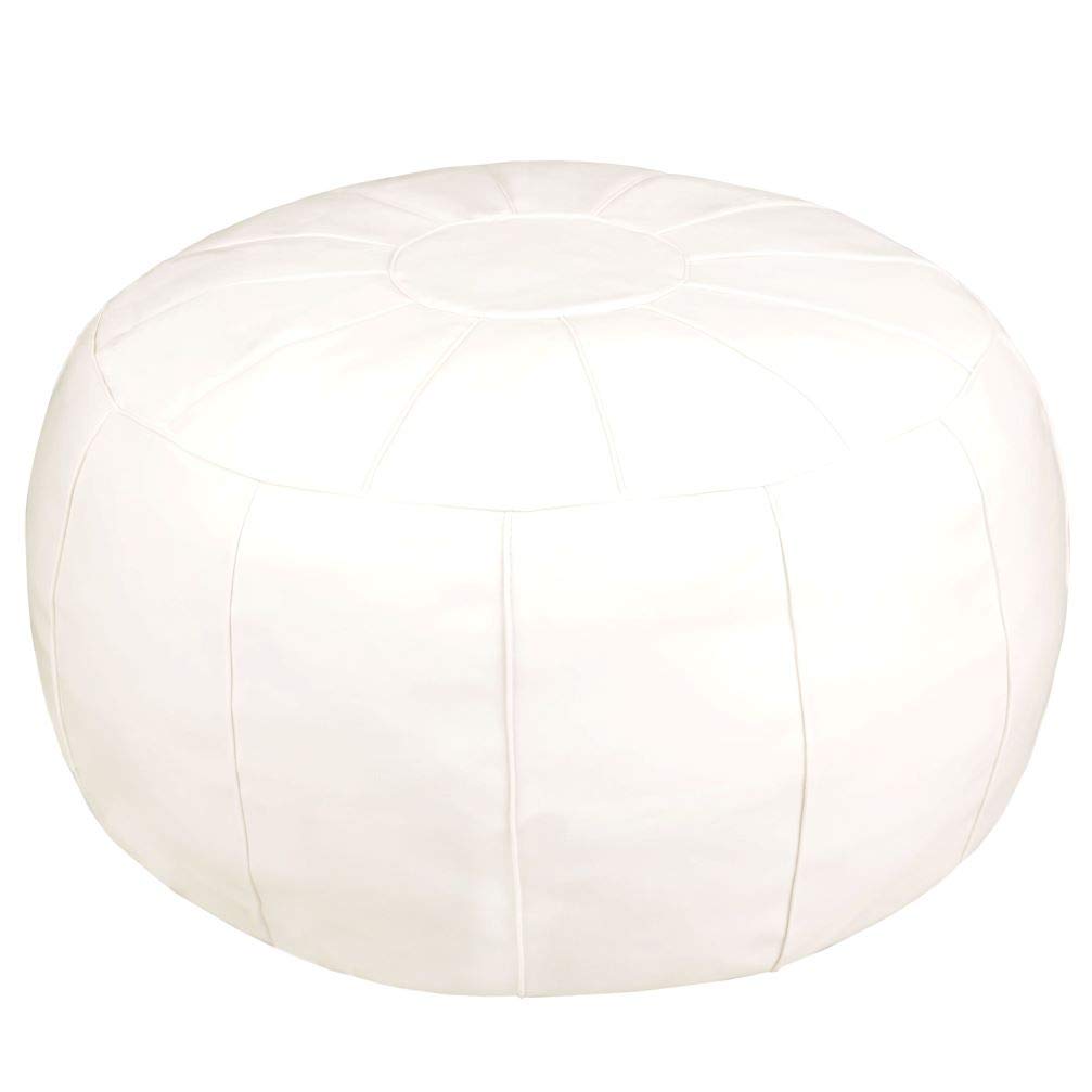 zefen Unstuffed Pouf Foot Stool Round Decorative Leather Ottoman Cushion Storage seat or for Resting Your Feet on, Floor Chair Foot Living Room Bedroom Kids Room and Wedding (White)