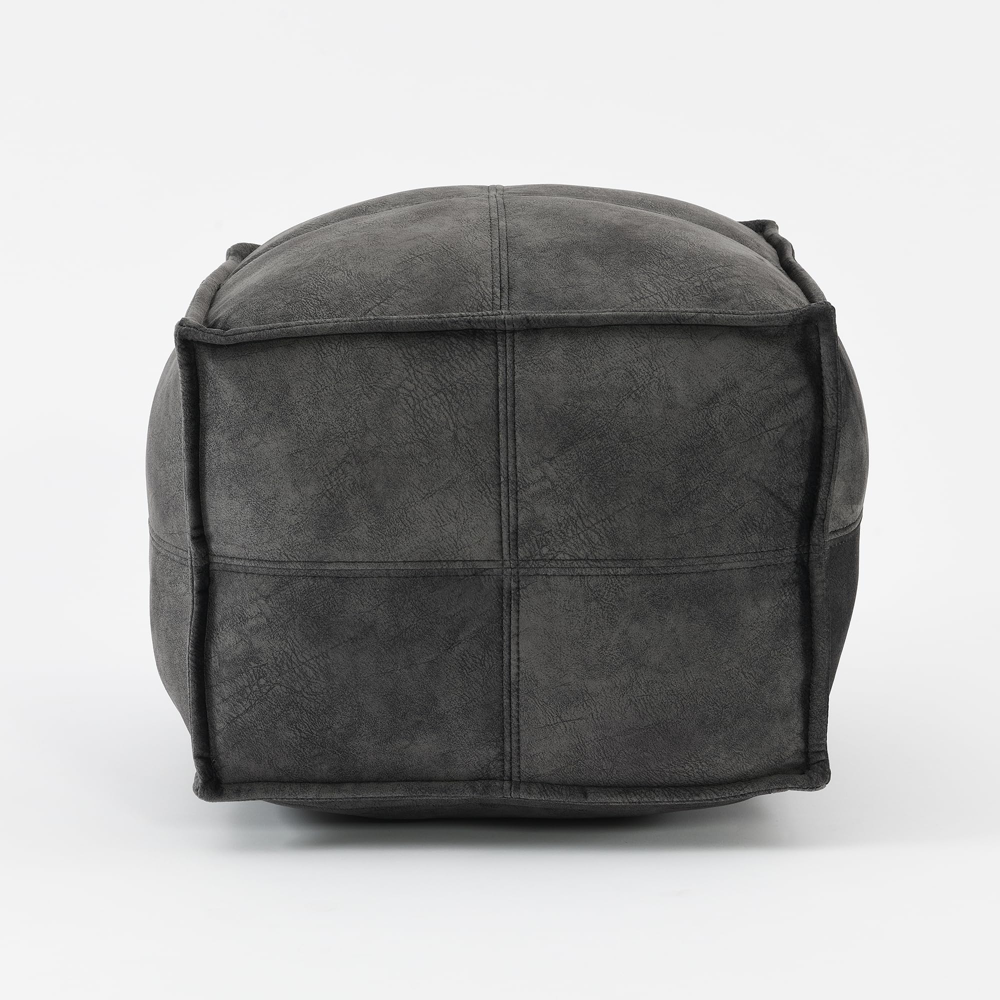 C COMFORTLAND Square Ottoman Pouf (No Filler), Faux Leather Poofs, Ottomans Foot Rest, Floor Foot Stools, Unstuffed Bean Bag Poufs Cover with Storage for Living Room, Bedroom Dark Grey