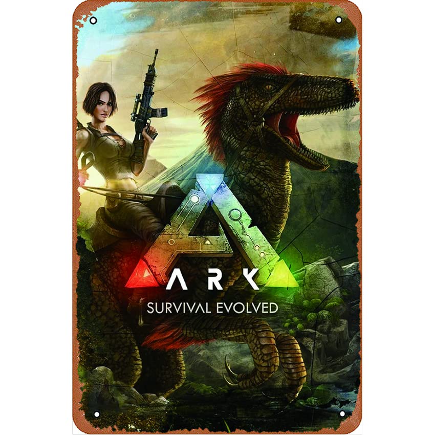 ARK Survival Evolved Extinction Games Poster Metal Tin Sign Wall Art Farmhouse Sign Decor Birthday Wedding Gift Home Bar Decoration Tin Sign 12x8 Inch
