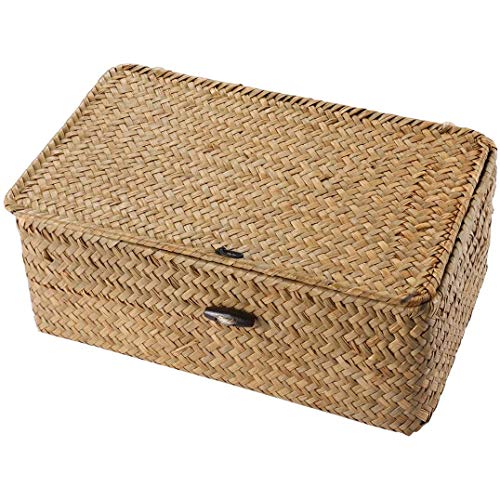 SIGRID Seagrass Hand Woven Storage Box Storage Box Storage Basket Makeup Organizer Container with Lid