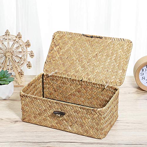 SIGRID Seagrass Hand Woven Storage Box Storage Box Storage Basket Makeup Organizer Container with Lid