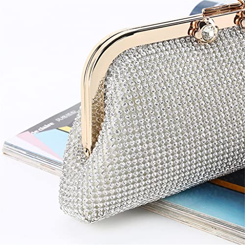 MXIAOXIA Soft Silver Rhinestones Women Evening Bags Diamonds Party Handbags Purse with Chain Shoulder Purse