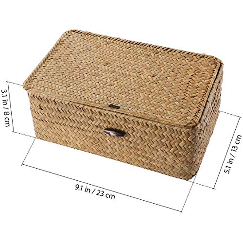 SIGRID Seagrass Hand Woven Storage Box Storage Box Storage Basket Makeup Organizer Container with Lid