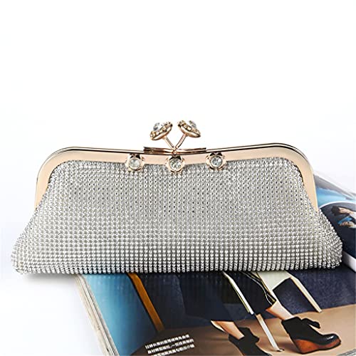 MXIAOXIA Soft Silver Rhinestones Women Evening Bags Diamonds Party Handbags Purse with Chain Shoulder Purse