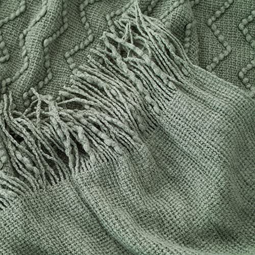 BATTILO HOME Sage Green Throw Blanket for Couch, Knitted Soft Sage Throw Blankets, Decorative Spring Green Blanket for Sofa Bed, 50"x60"