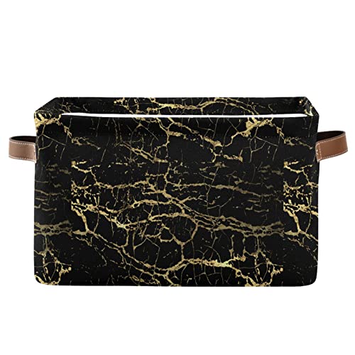 ALAZA Black Gold Marble Foldable Storage Box Storage Basket Organizer Bins with Handles for Shelf Closet Living Room Bedroom Home Office 2 Pack