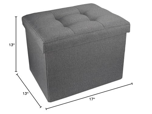 ALASDO Storage Ottoman Folding Rectangle Cube Coffee Table Multipurpose Foot Rest Short Children Sofa Stool Linen Fabric Ottomans Bench Foot Rest for Bedroom L17W13H13inches(Grey)