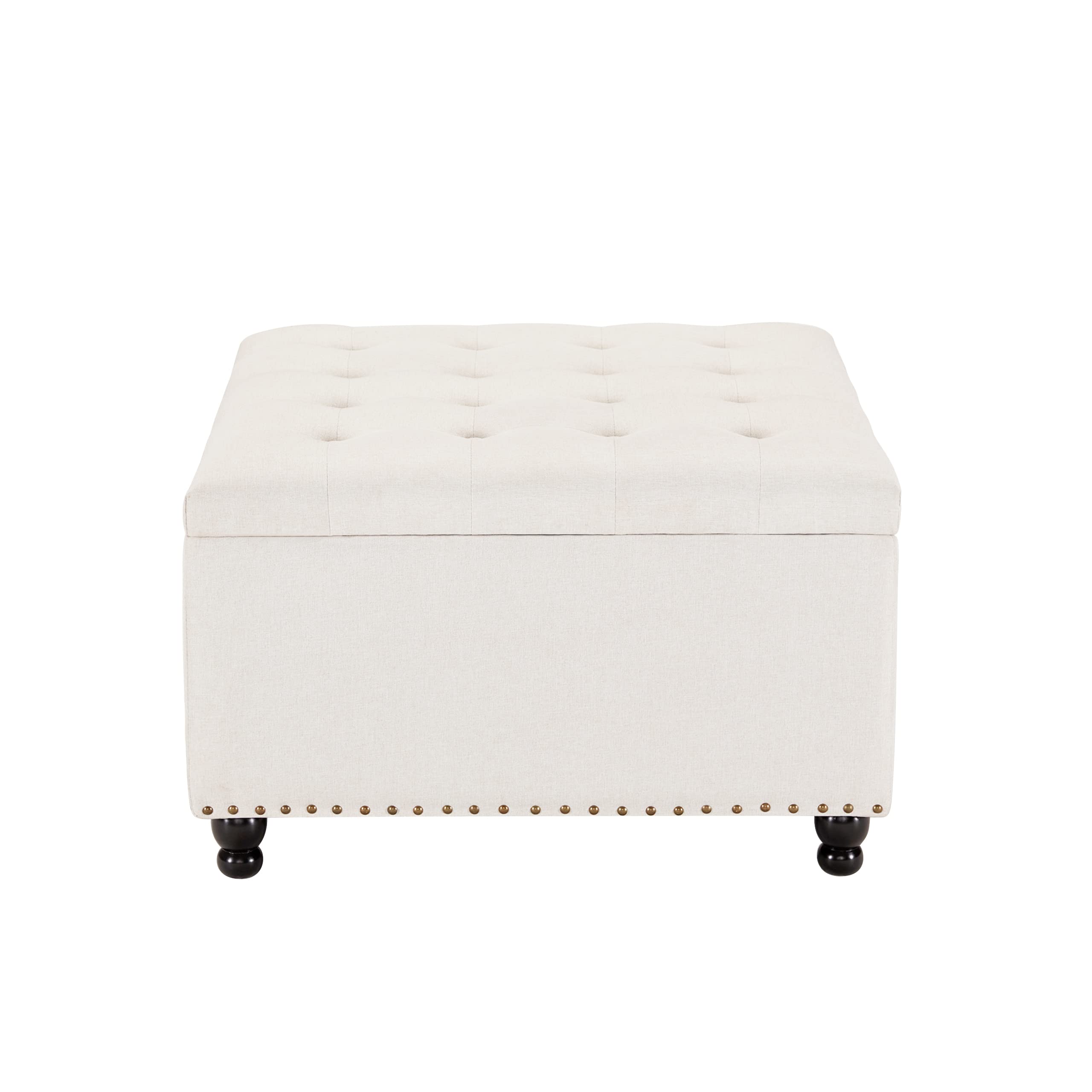 Tbfit Large Square Tufted Upholstered Ottoman Bench and Coffee Table with Storage, Oversized Footrest for Living Room, Beige