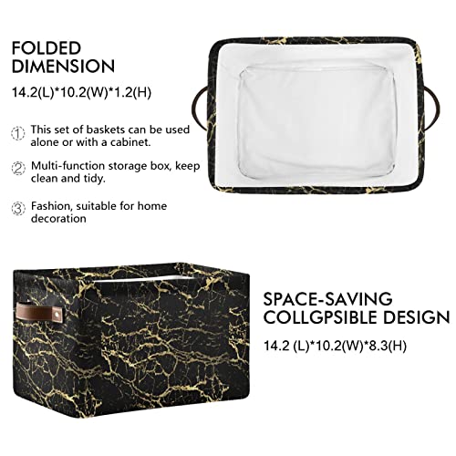 ALAZA Black Gold Marble Foldable Storage Box Storage Basket Organizer Bins with Handles for Shelf Closet Living Room Bedroom Home Office 2 Pack