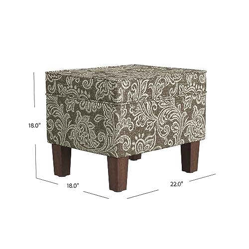 HomePop Home Decor |K7646-A880| Upholstered Modern Rectangular Storage Ottoman | Hinged Lid Ottoman with Storage for Living Room & Bedroom, Brown Jacobean Print