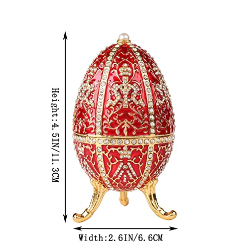 QIFU Vintage Red Faberge Egg Style Enameled Trinket Box Hinged, Unique Gift for Family(QF5825)