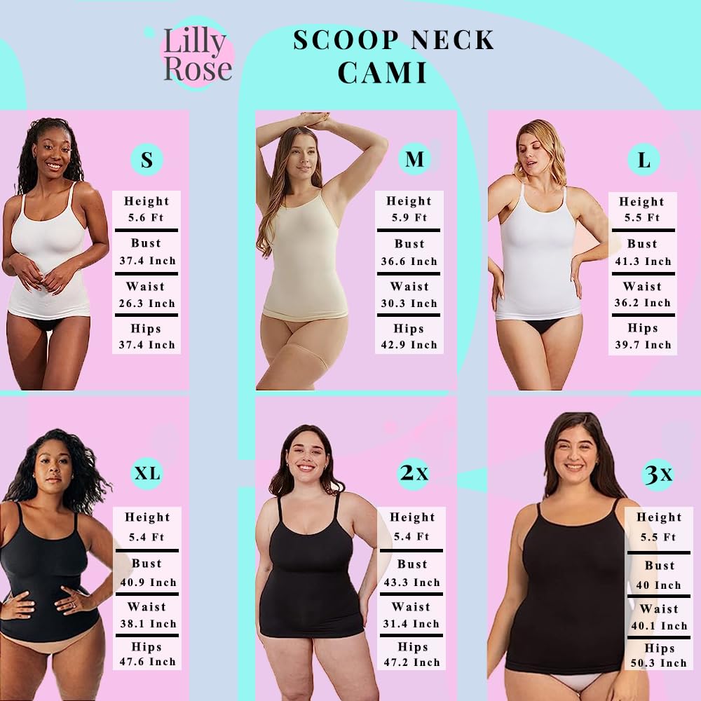 LILLY ROSE Womens Tank Tops Shapewear - Body Shaper - Compression Camisole (White, Small)