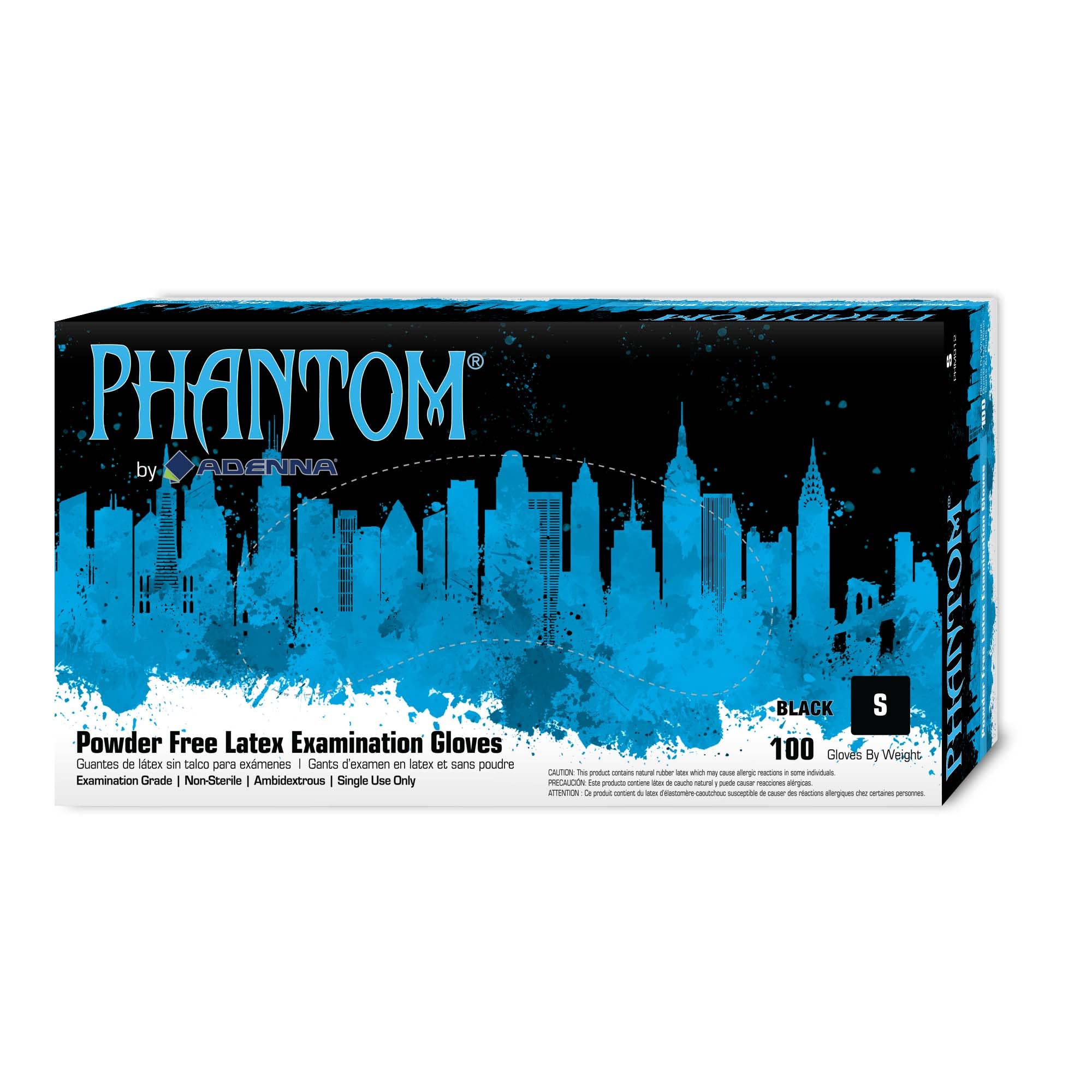Adenna PHM912 Phantom 6 mil Latex Powder Free Exam Gloves (Black, Small) Box of 100