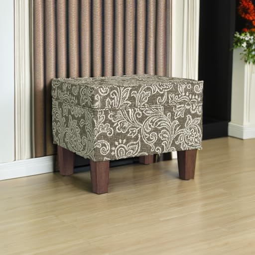 HomePop Home Decor |K7646-A880| Upholstered Modern Rectangular Storage Ottoman | Hinged Lid Ottoman with Storage for Living Room & Bedroom, Brown Jacobean Print
