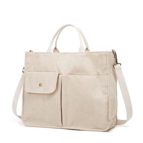 Corduroy Tote Bag for Women Casual Shoulder Handbags Large Hobo Crossbody Bag Large Travel Tote Handbag Purse Satchel Bag