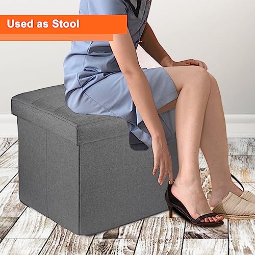 ALASDO Storage Ottoman Folding Rectangle Cube Coffee Table Multipurpose Foot Rest Short Children Sofa Stool Linen Fabric Ottomans Bench Foot Rest for Bedroom L17W13H13inches(Grey)