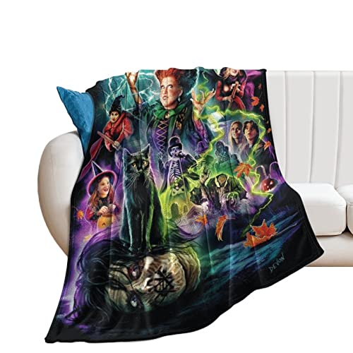 Hocus Pocus Flannel Throw Blanket,Ultra-Soft Blankets,Witch Fleece Blankets Comfortable Warm Suitable for Couch Sofa Bed Home All Seasons Gifts for Women & Men 60x50 inch (Black 1, 60"X50")