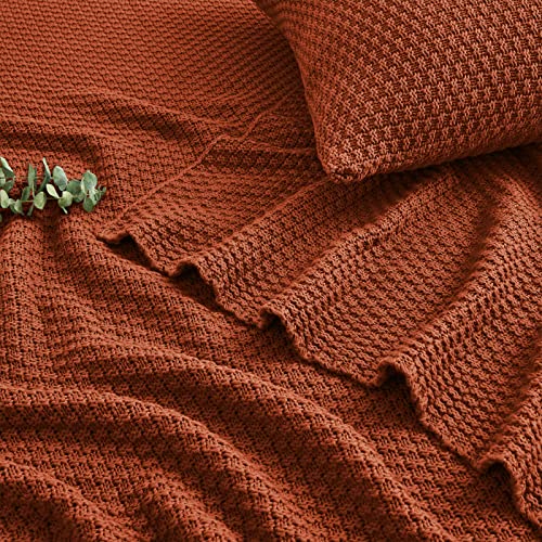 TREELY Rust Knit Throw Blanket for Couch, Soft Cozy Knitted Blankets 60" x 80", Fall Warm Breathable Blanket Decorative for Sofa Bed Living Room