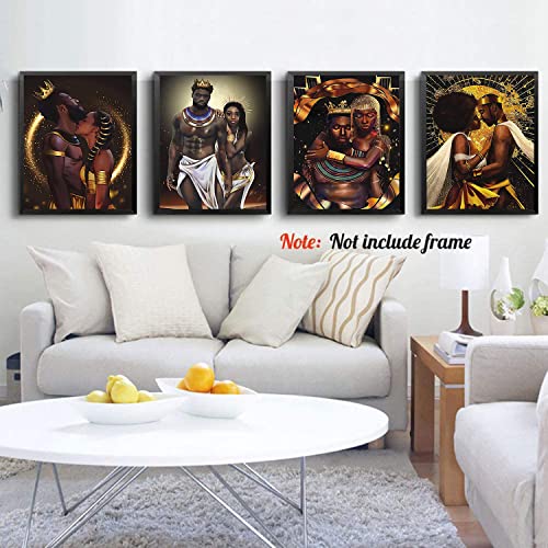 Wall art posters of black kings and queens,African American Canvas Art Print,Afro King Poster,Black Queen Poster,Fashion Room Modern Bathroom Bedroom Living Decor Aesthetic Artwork- Set of 4 (8''X 10'', No Frame)