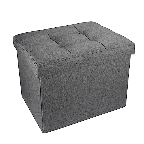 ALASDO Storage Ottoman Folding Rectangle Cube Coffee Table Multipurpose Foot Rest Short Children Sofa Stool Linen Fabric Ottomans Bench Foot Rest for Bedroom L17W13H13inches(Grey)