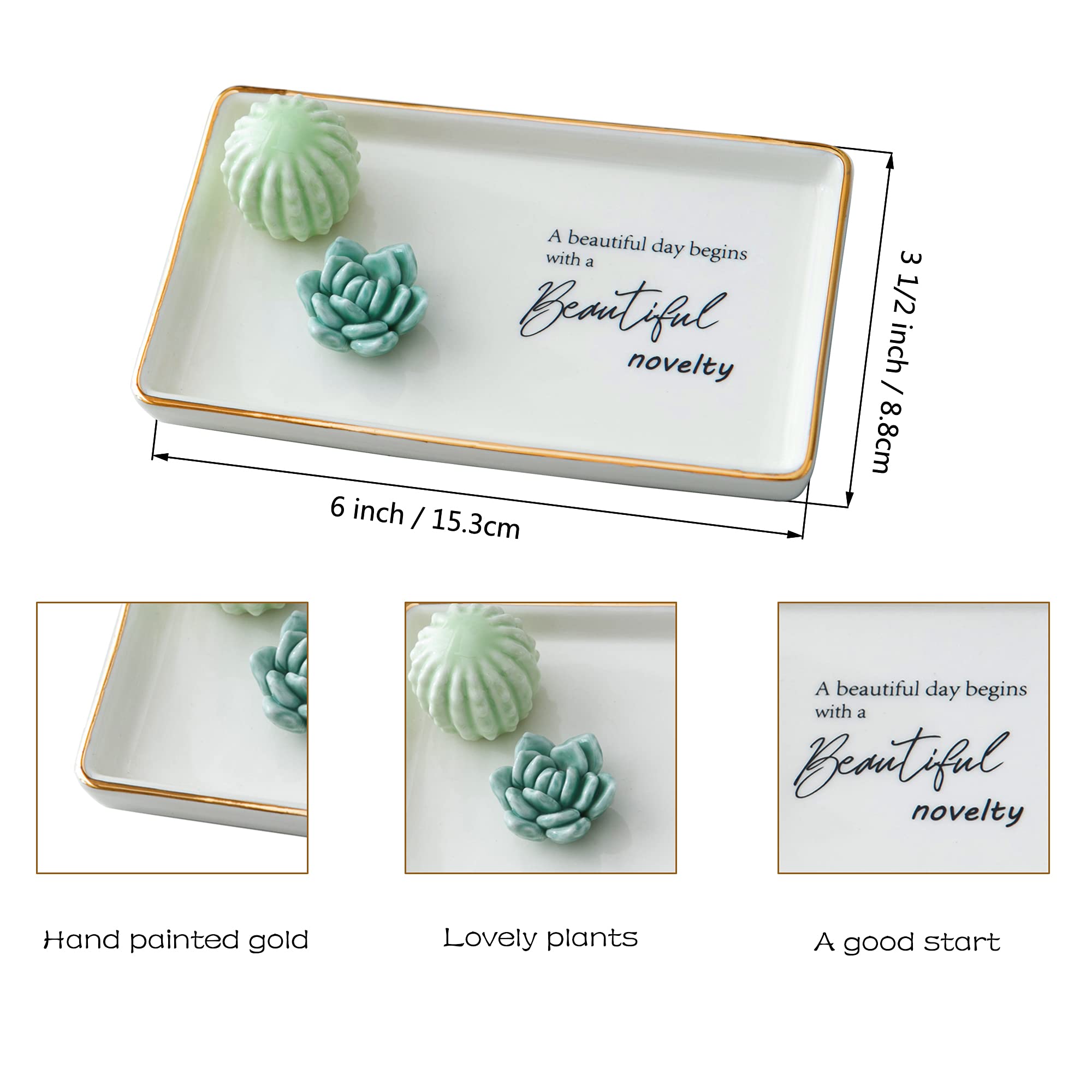 Kimdio Ceramic Jewelry Dish, Cactus Ring Holder, Trinket Tray Earrings Necklace Organizer, Gift for Wedding, Christmas, Birthday, Engagement Party