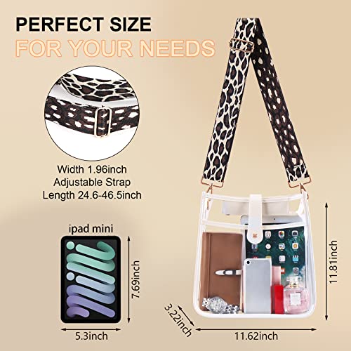 BOBOKA Clear CrossBody Bag with Leopard Guitar Strap Clear Bag Stadium Approved Shoulder See Through Handbag Purse for Women