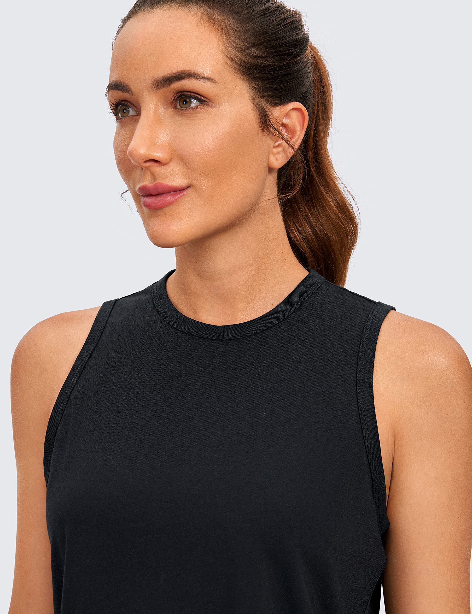 CRZ YOGA Pima Cotton High Neck Cropped Tank Tops for Women Soft Crop Workout Athletic Yoga Basic Sleeveless Shirts Black Small
