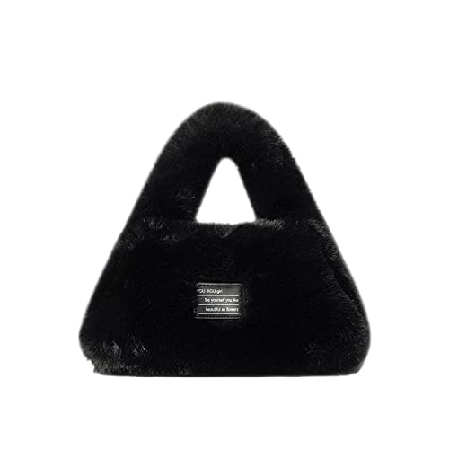 Ladies Small Acrylic Chain Plush Tote Bag,Fashion simple letter shoulder bag,Macaron Color Plush High-End Handbag. (black,One size)