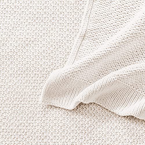PLEASANT BOULEVARD | Cozy Knitted Throw Knit Blanket, Lightweight Woven Soft Warm Bedspread for Couch Sofa Home Decor and Bed (Beige, Throw(50 x 65in))
