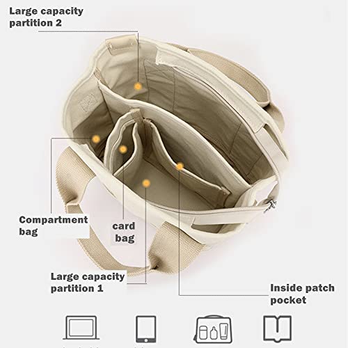 Handmade Large Capacity Multi-Pocket Handbag for Women, 2 In 1 Canvas Crossbody Bag Handbag Tote Bags for School (Green)