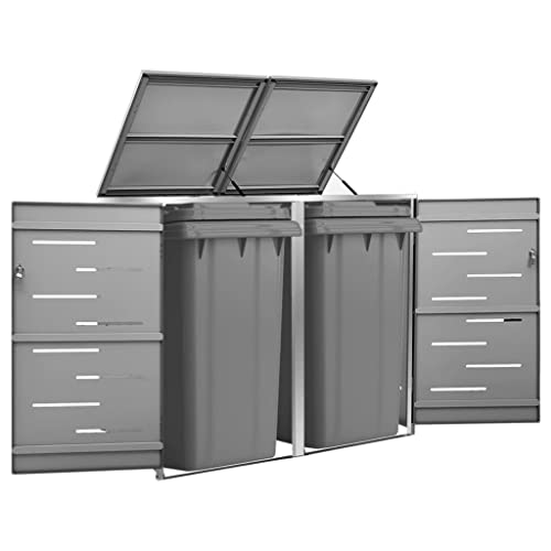Canditree Outdoor Storage Shed for Garbage Cans, Double Wheelie Bin Shed Stainless Steel for Patio Garden (Anthracite)