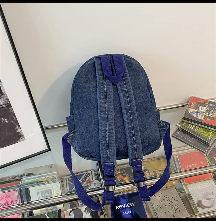 GGOOB Small Backpack Purse for Women Womens Backpack Purse for Women Mini Backpack Purse Aesthetic Purse Denim Purse (Dark blue)