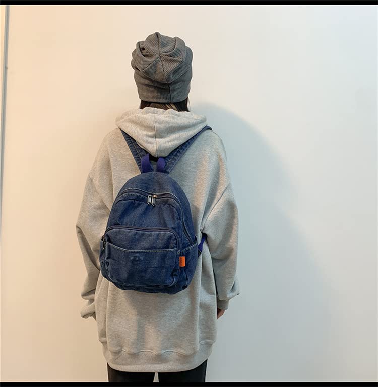 GGOOB Small Backpack Purse for Women Womens Backpack Purse for Women Mini Backpack Purse Aesthetic Purse Denim Purse (Dark blue)