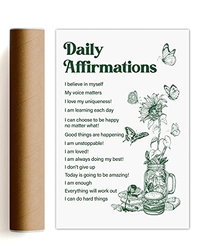 16x24" - Vintage Green Inspirational Quotes Daily Self-love Affirmation Posters Unframed for Room Aesthetic Cute Sunflower Butterfly Food Wall Art Painting Retro Wall Decor (No Frame)