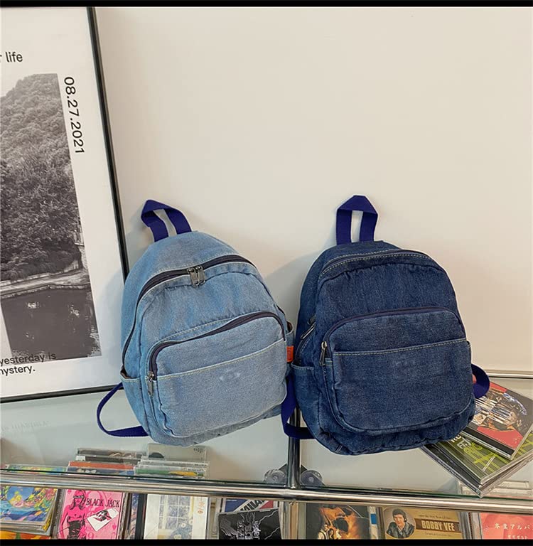 GGOOB Small Backpack Purse for Women Womens Backpack Purse for Women Mini Backpack Purse Aesthetic Purse Denim Purse (Dark blue)